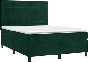 Box spring postel s matrací a LED tmavě zelená 140x200 cm samet 3136128