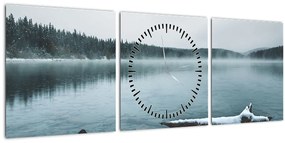 Obraz - ledové severské jezero (s hodinami) (90x30 cm)