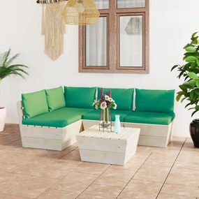 vidaXL 5dílná zahradní sedací souprava z palet + podušky smrkové dřevo [3063486] Barva: Zelená
