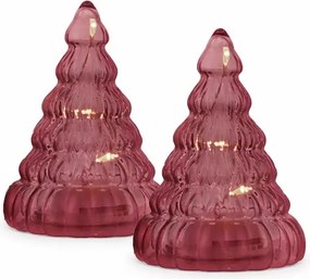 LED svítící stromeček skleněný, skleněný, sada 2 kusy, vínová, 9 cm