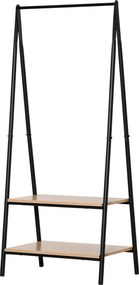 HOMCOM Stojan na oblečení s policí na boty, kovový + dřevěný, černý + přírodní, 64 x 42,5 x 149 cm