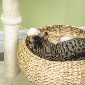 PawHut Kočičí Škrabadlo 2 Úrovně Výška 72 cm Sklolaminátový Sloupec s Úkrytem a Platformou 1 Visící Míček Béžové