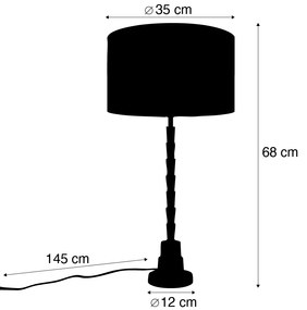 Stolní lampa bronzová s sametovým stínidlem s motivem listů a zlatým vnitřkem - Pisos
