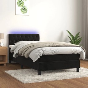 vidaXL Box spring postel s matrací a LED 90x190 cm samet [3134560] Barva: Černá