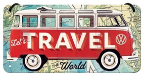 Postershop Závesná cedule: VW Bulli (Let's Travel The World) - 10x20 cm