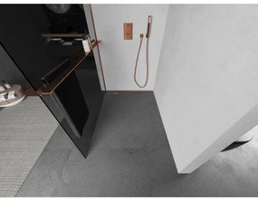 Mexen Kioto+ L, sprchová zástěna Walk-In s poličkou a věšákem 90 x 200 cm, 8mm šedé sklo, růžové zlato profil, 800-090-123-60-40