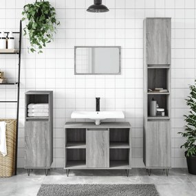 3dílný set koupelnového nábytku šedý sonoma kompozitní dřevo,  3190305