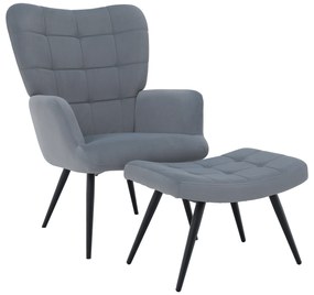 Relaxační křeslo ušák s podnožkou LUMEN - šedá Velvet látka