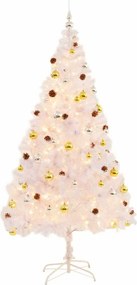 Vánoční stromek s LED osvětlením a baňkami bílý 210 cm 321504