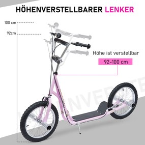Dětská koloběžka HOMCOM 16" s pneumatikami, výškově nastavitelná koloběžka v růžové barvě pro děti od 5 let, stabilní a bezpečná