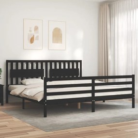 Rám postele s čelem černý 200 x 200 cm masivní dřevo,  3194335
