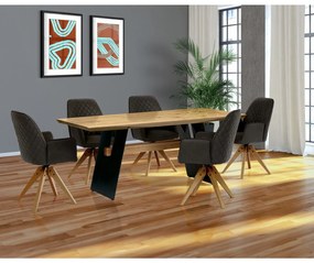 Stůl jídelní, 200x100 cm,masiv dub, zkosená hrana, kovová noha, černý lak