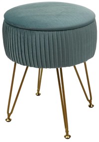 Taburetka s úložným prostorem K47 - samet, v45 x Ø33 cm - Zelená / zlatá