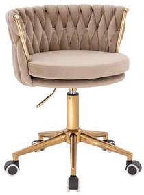 LuxuryForm DESIGN Otočná židle LYON VELUR na zlaté podstavě s kolečky - latte