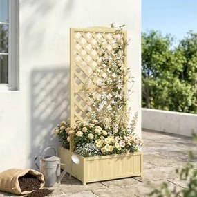 Outsunny květináč s lezeckým rámečkem, skládací dřevěný vyvýšený záhon, dvojitý květináč pro popínavé rostliny 73 x 70 x 170 cm, přírodní
