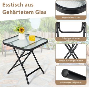 Costway Skládací patio odkládací stolek čtvercový s nerezovým rámem, černý