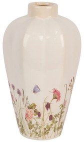 Béžová keramická váza s lučními květy Flowers of Love S - Ø 17*30 cm