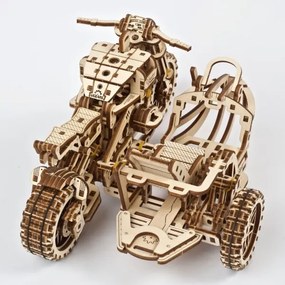 Ugears - 3D dřevěné mechanické puzzle Motorka scrambler s vozíkem
