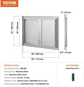 BBQ přístupová dvířka, 710 × 482 mm dvojitá venkovní kuchyňská dvířka
