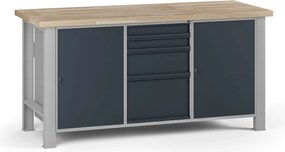 Dílenský pracovní stůl G7, buková spárovka, 1700 x 685 x 840 mm, 2x skříňka, 4 zásuvky, grafit