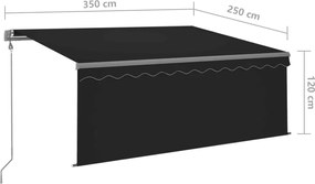 vidaXL Marketos Automatická markýza roleta LED senzor větru 3,5x2,5 m antracit
