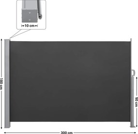 Boční sluneční clona, vysouvací venkovní sluneční clona, 180x300 cm (v x š), kouřově šedá