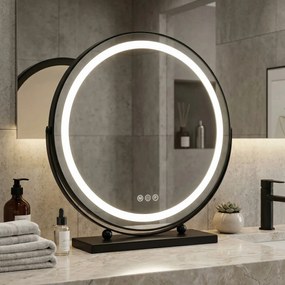 Rea Kosmetické zrcadlo ⌀50 cm s regulovatelným LED osvětlením HOM-12022 černé
