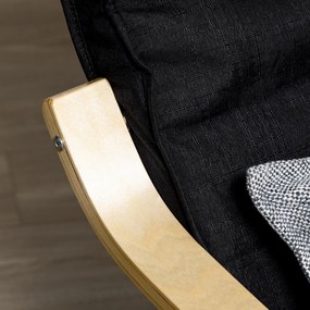 Polohovací židle HOMCOM s nastavitelnou podnožkou, polohovací židle ve vzhledu lnu, jídelní židle z březového dřeva, černá