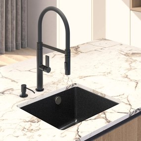 Sink Quality Crypton 55, kuchyňský granitový dřez 460x375x205 mm + zlatý sifon, černá, SKQ-CRY.C.1KBO.55.XG