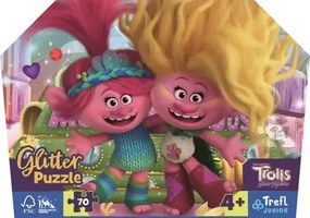 Trefl - Puzzle - Třpytivé Glitter puzzle v kufříku Trollové 3 / 70 díl