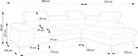 Rohová rozkládací sedací souprava do L BINIALI, 280 cm, s úložným prostorem Roh pohovky: Levý roh, Barva látky: Černá (Vogue 18)
