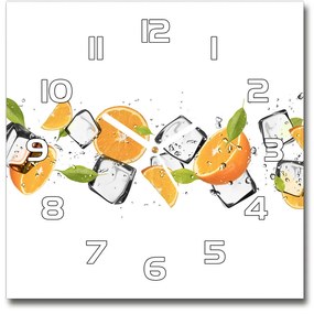 Wallmuralia Skleněné hodiny čtverec Pomeranče s ledem 30x30 cm