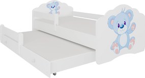 ADRK Furniture Dvojitá postel s bariérkou a matracemi CASIMO II BLUE BEAR 160x80