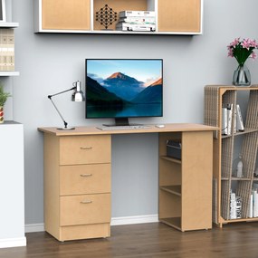 HOMCOM Stůl s úložným prostorem, Počítačový stůl 120 x 50 cm, Stůl s policemi a šuplíky, pro malé prostory, Ložnice, Světle dřevěný vzhled | Aosom