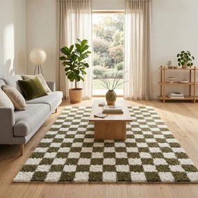 Tmavě zelený/krémový koberec 80x150 cm Grida – ESTE