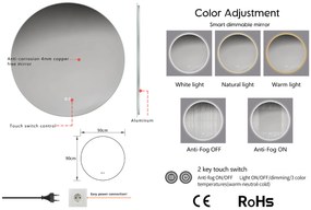 Erga Sofia, kulaté LED zrcadlo 90cm, 2070 lm, 3 barvy světla, ERG-V01-207-9090