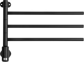 Elektrický sušák na ručníky – nerezový a černý koupelnový žebřík - 3 otočná rovná ramena (PAX FLEX I) Varianta el. žebříku: Černý - s časovačem