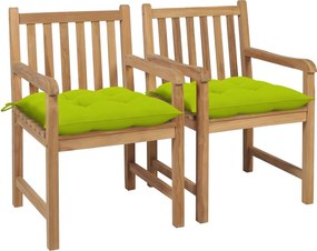 Zahradní židle 2 ks jasně zelené podušky masivní teak 3062756