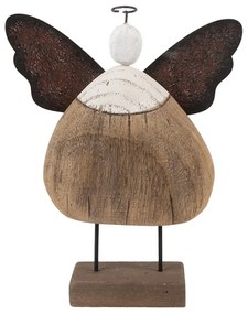 Dřevěná dekorace široký anděl s drátěnou svatozáří a patinou M Celpas – 13x5x19 cm