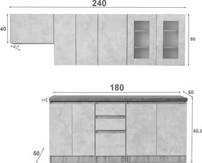 Kuchyňská linka Nela II -  180/240, dub wotan / metropolis