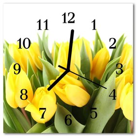 Skleněné hodiny čtvercové tulipány