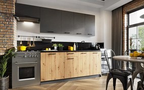 Casarredo - Komfort nábytek Kuchyňská linka CARLO 240 cm, šedá grafit/dub artisan