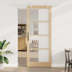 Posuvné dveře 93 x 232 cm Masivní borové dřevo a sklo Přírodní 3332235