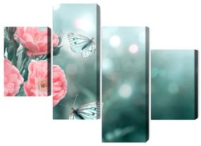 Vícedílný obraz Jemné Květiny A 3D Motýli Nedostatek Nedostatek Plátno Canvas 80x50