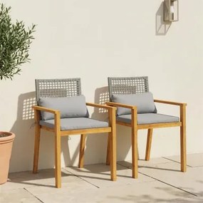 Outsunny set 2 akáciových židlí s sedákem a dekoračními polštáři, přírodní