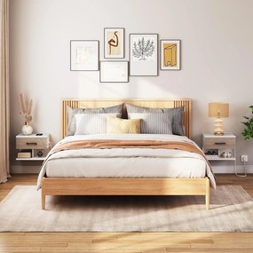 Závěsný noční stolek Verimi s nabíjecí stanicí 38 cm bílý/hnědý