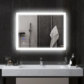 kleankin LED koupelnové zrcadlo, podsvícení, dotyková funkce, funkce paměti, proti zamlžení, 80 x 60 cm