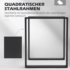 HOMCOM Stolové nohy sada 2 ks, stolové podnože, nábytkové nohy ze čtvercových profilů, pro konferenční stolek a jídelní stůl, ocel, černá, 60x72 cm