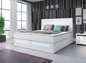 Boxspring postel SEJOUR s úložným prostorem a LED, eko kůže Velikost postele: 120 × 200 cm, Barva EKO kůže: Bílá EKO kůže, Výběr matrace: Oboustranná…