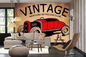 DIMEX | Samolepicí vliesová fototapeta na zeď Vintage automobilový plakát MA-5-2211 | 375 x 250 cm | červená, černá, hnědá